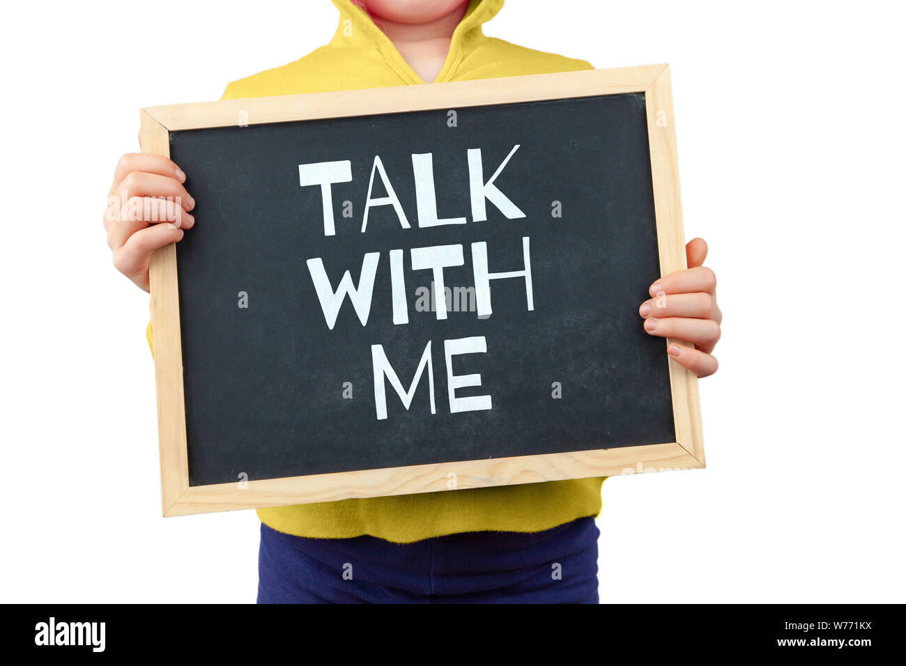 Communication with children issue depicted with child holding ...