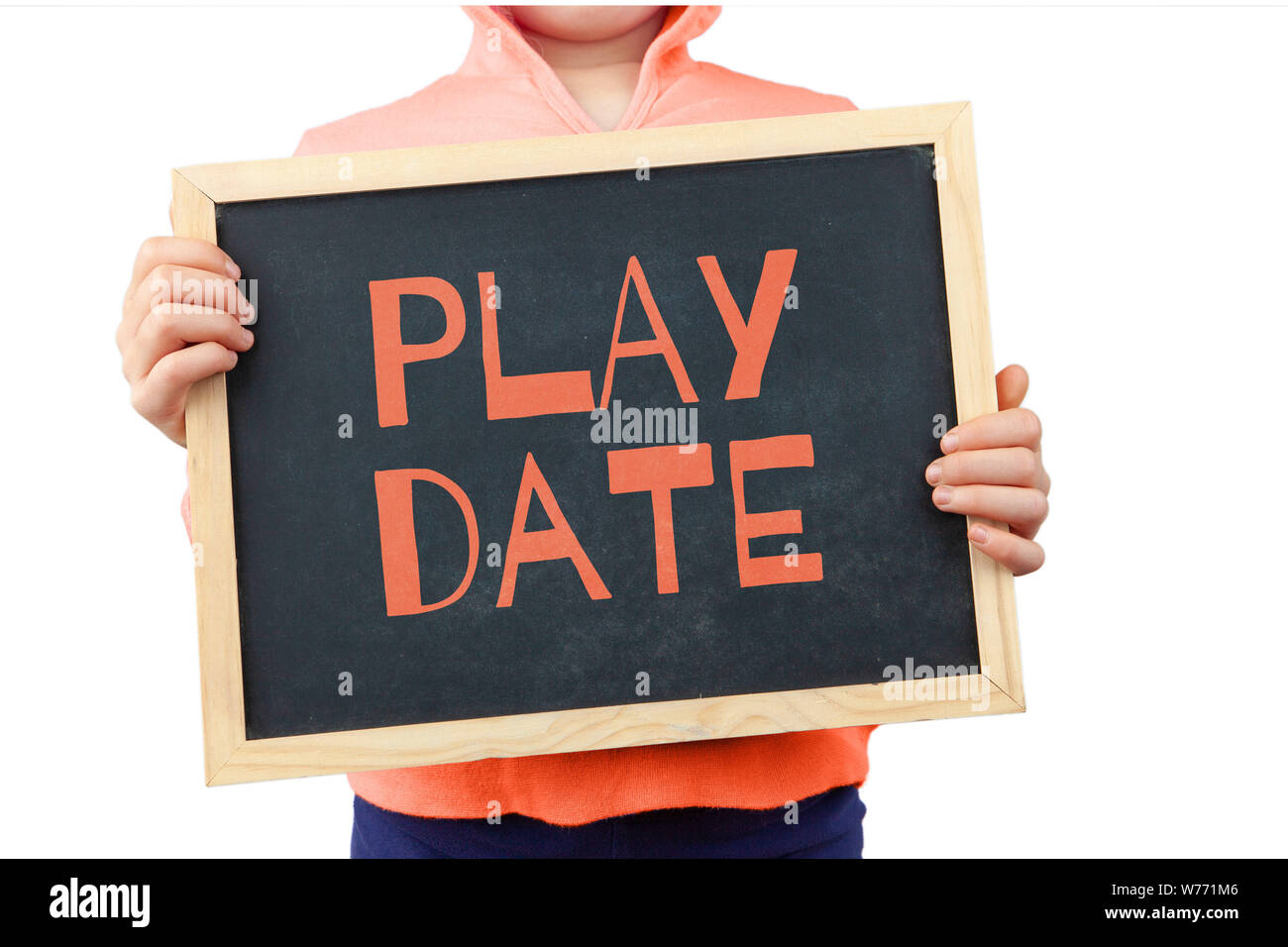 Play Date subject depicted with child holding blackboard with text ...