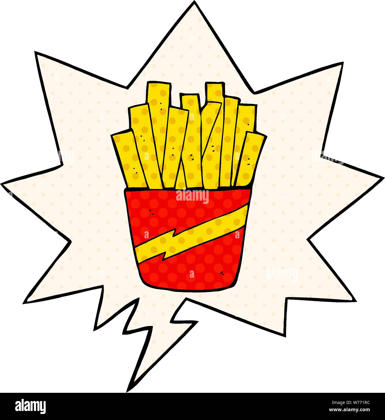 cartoon box of fries with speech bubble in comic book style Stock ...