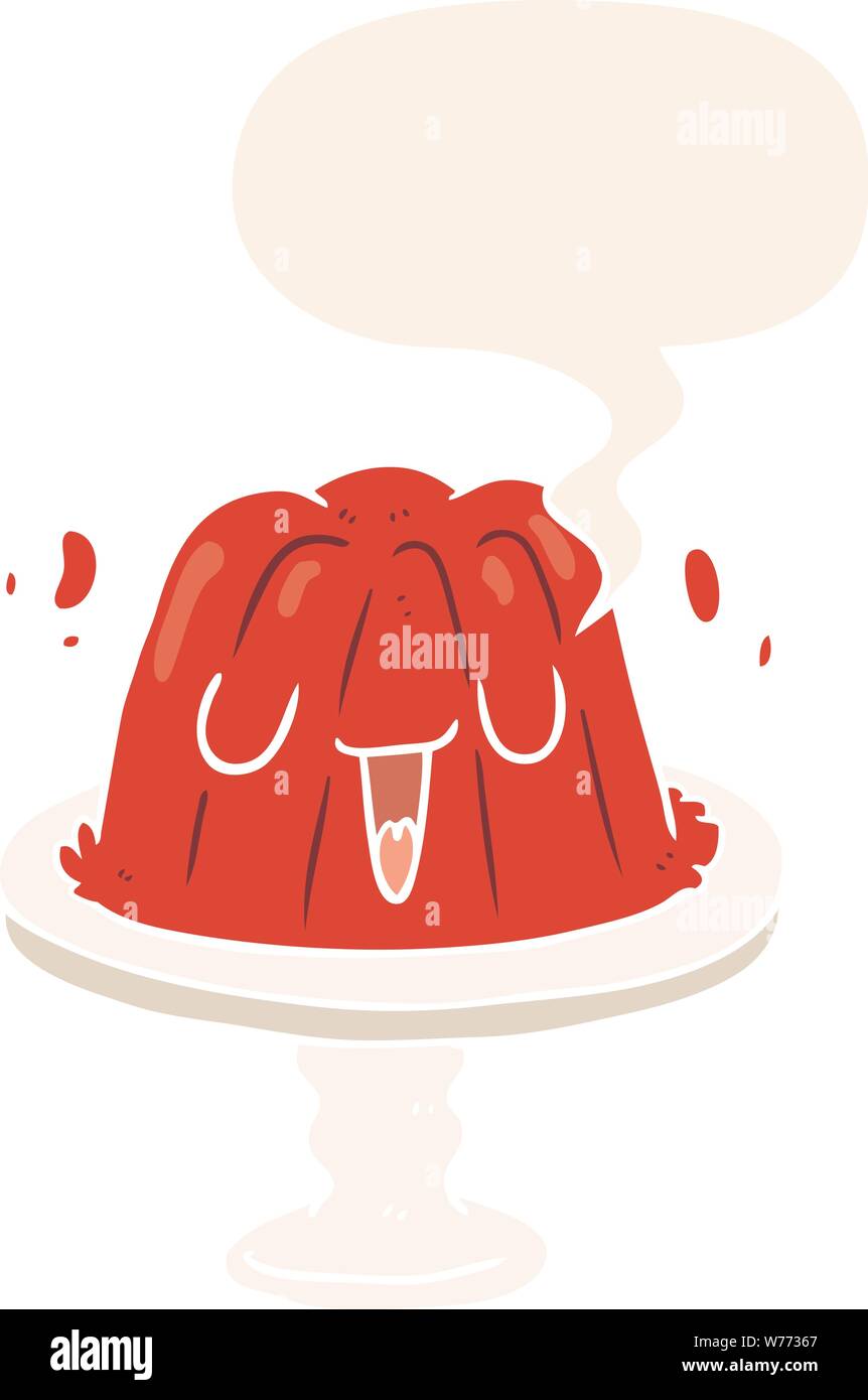 cartoon jelly on plate wobbling with speech bubble in retro style Stock ...