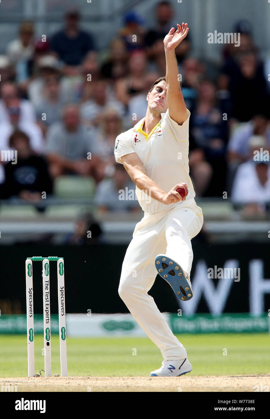 Australia's Pat Cummins bowling during day five of the Ashes Test match ...