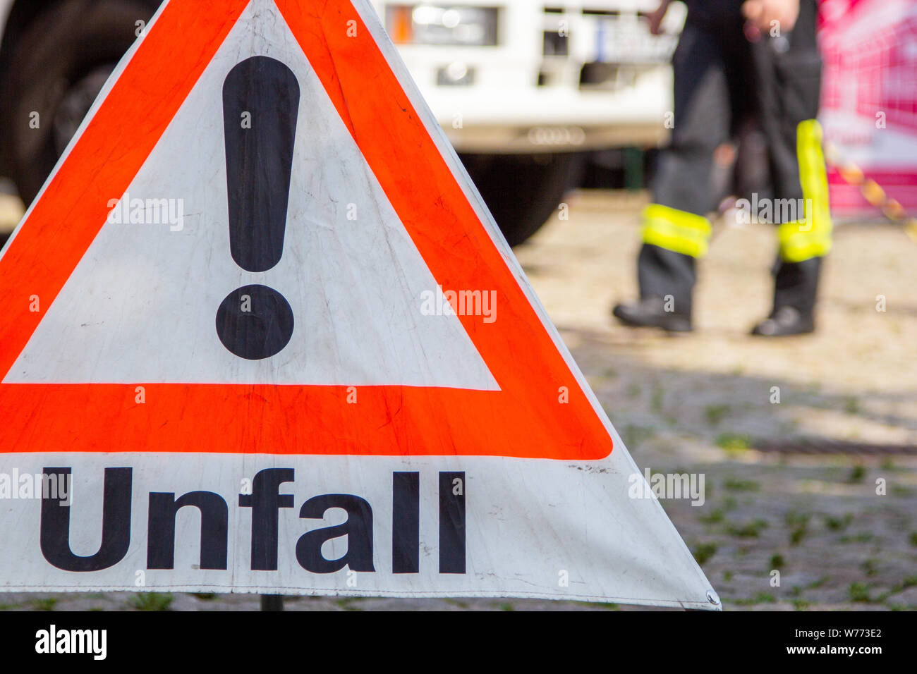 German Unfall traffic sign from german fire department. Unfall means ...