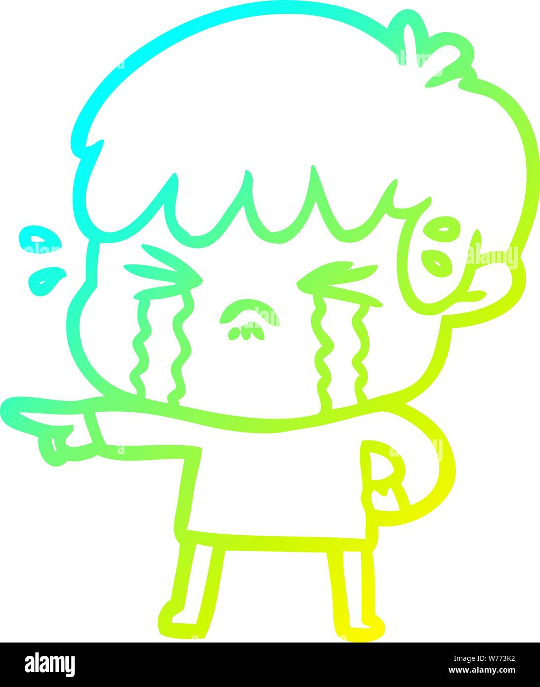 cold gradient line drawing of a cartoon boy crying Stock Vector Image ...