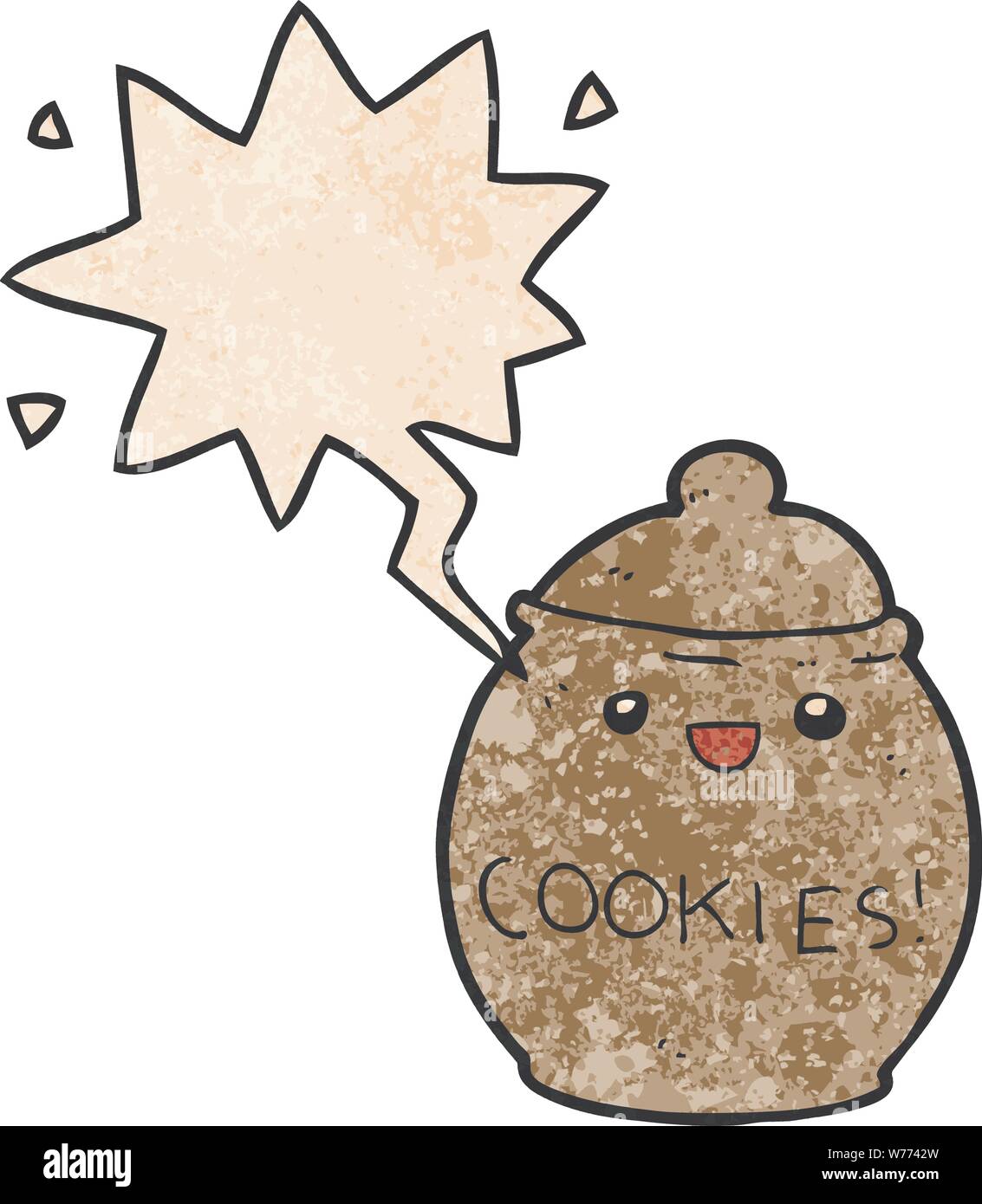 cute cartoon cookie jar with speech bubble in retro texture style Stock ...