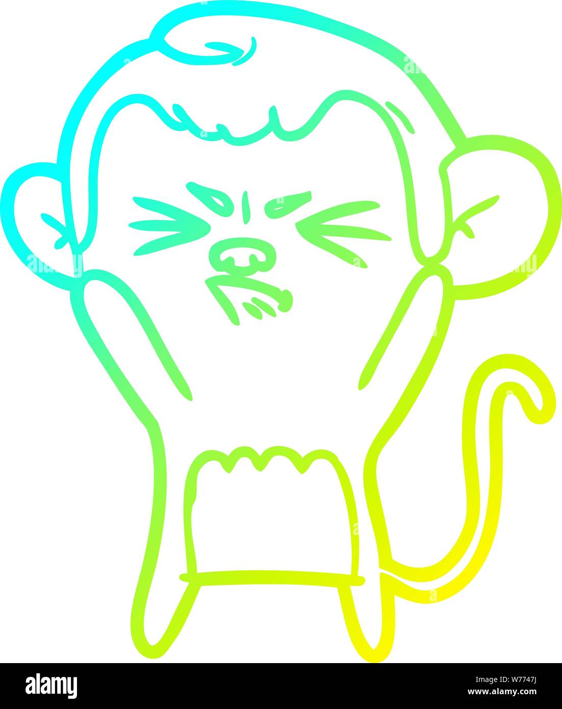 cold gradient line drawing of a cartoon angry monkey Stock Vector Image ...
