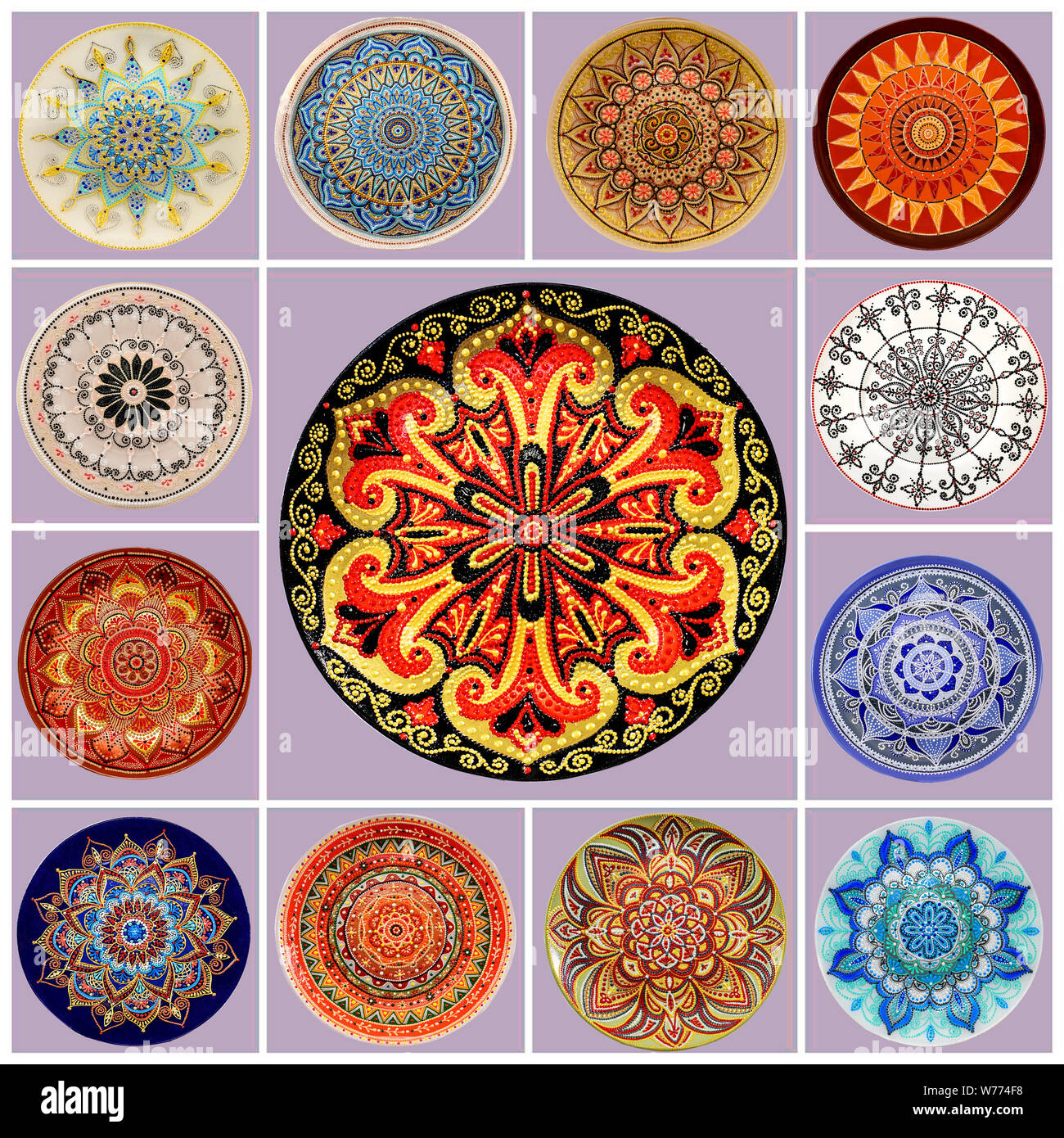 Set of decorative ceramic dishes hand-painted with acrylics and floral ...