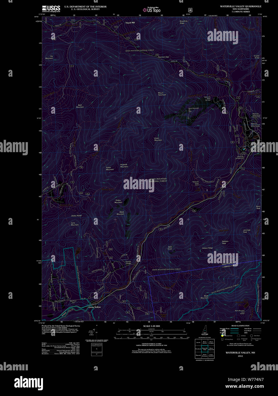 USGS TOPO Map New Hampshire NH Waterville Valley 20120606 TM Inverted ...