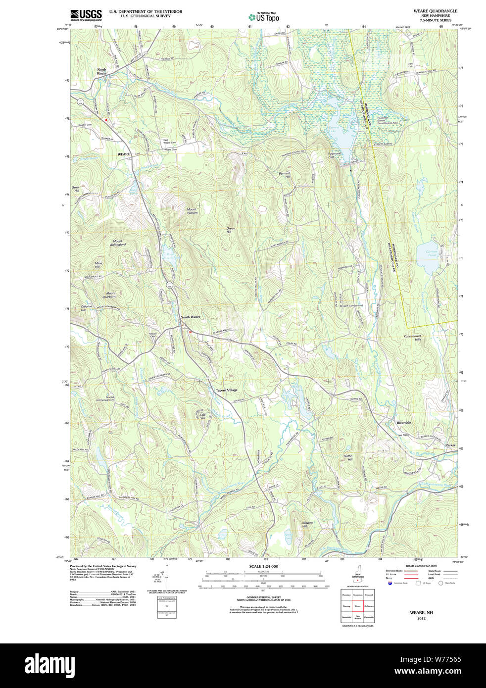 USGS TOPO Map New Hampshire NH Weare 20120508 TM Restoration Stock ...