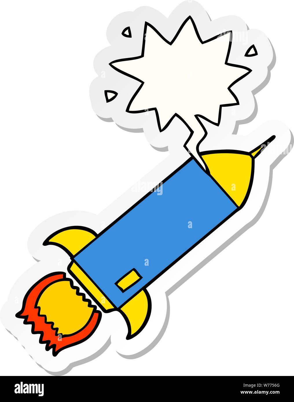 cartoon rocket with speech bubble sticker Stock Vector Image & Art - Alamy