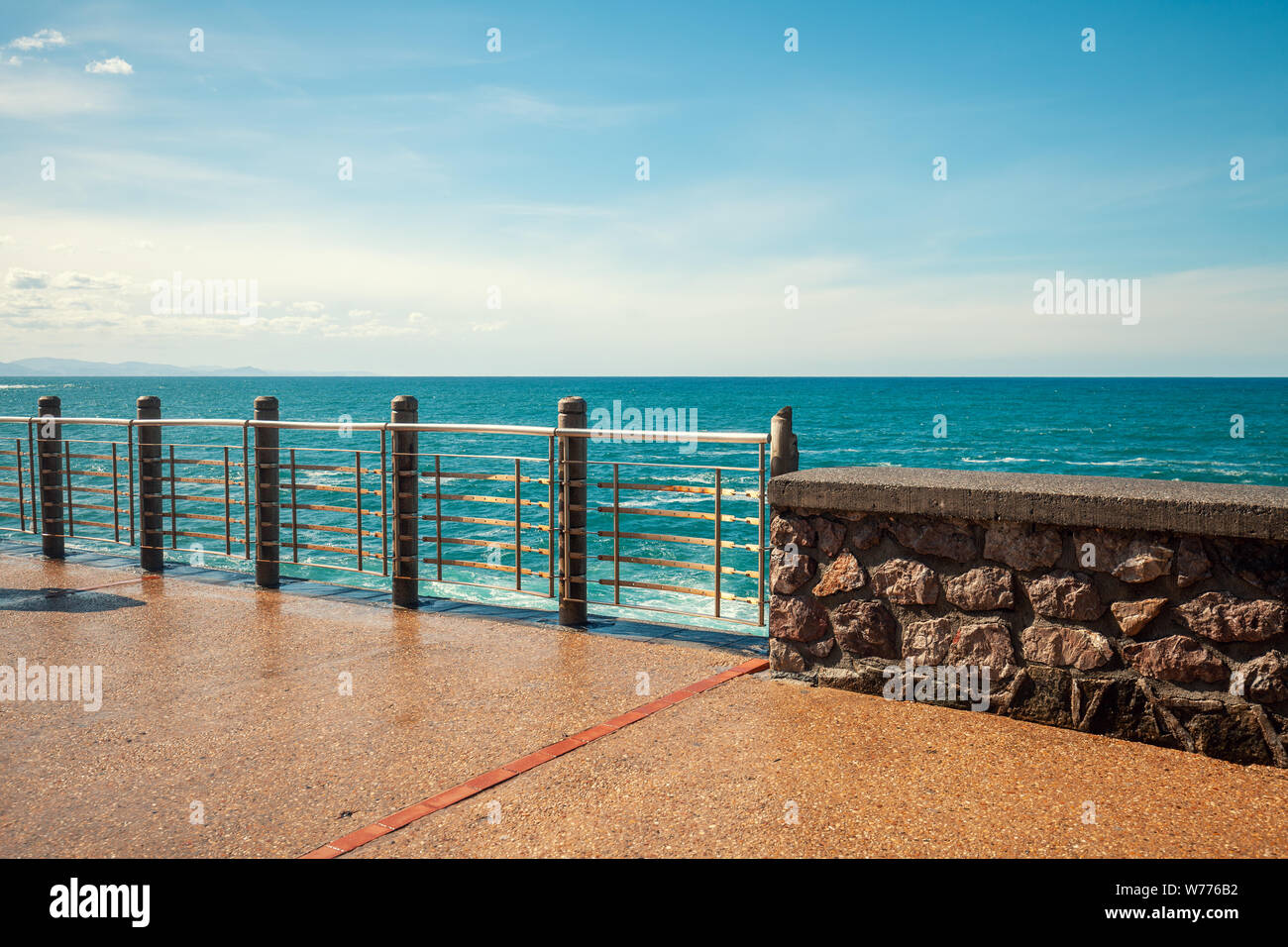 Landscape with promenade and sea. The embankment in San Sebastian ...
