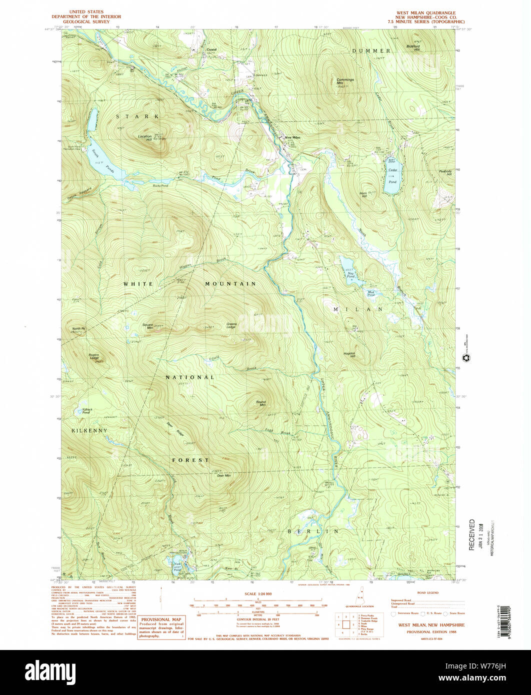 USGS TOPO Map New Hampshire NH West Milan 329862 1988 24000 Restoration ...