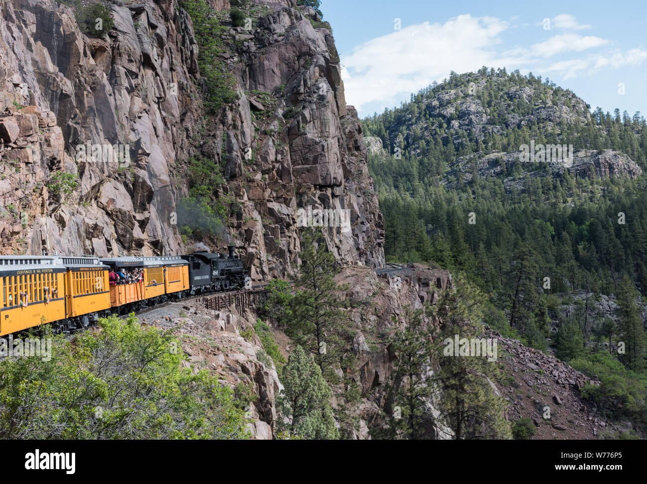 A Durango & Silverton Narrow Gauge Railroad (D&SNG) train proceeds ...
