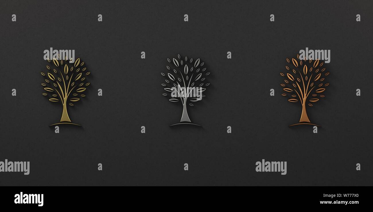 Metallic Color Tree in black background. 3D Render Illustration Stock ...