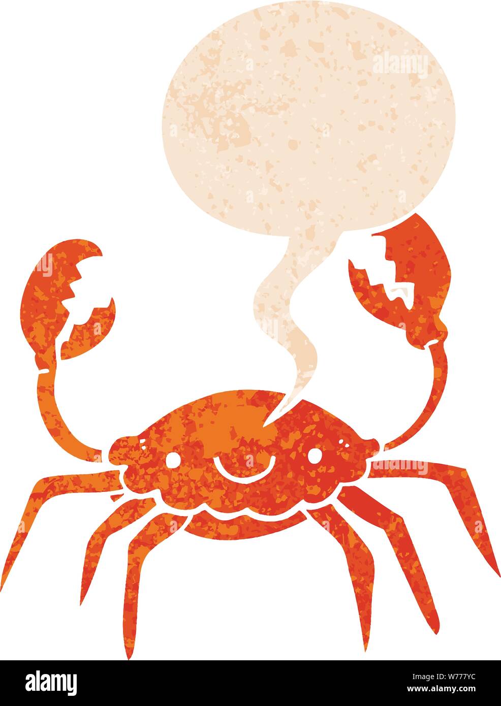 cartoon crab with speech bubble in grunge distressed retro textured ...