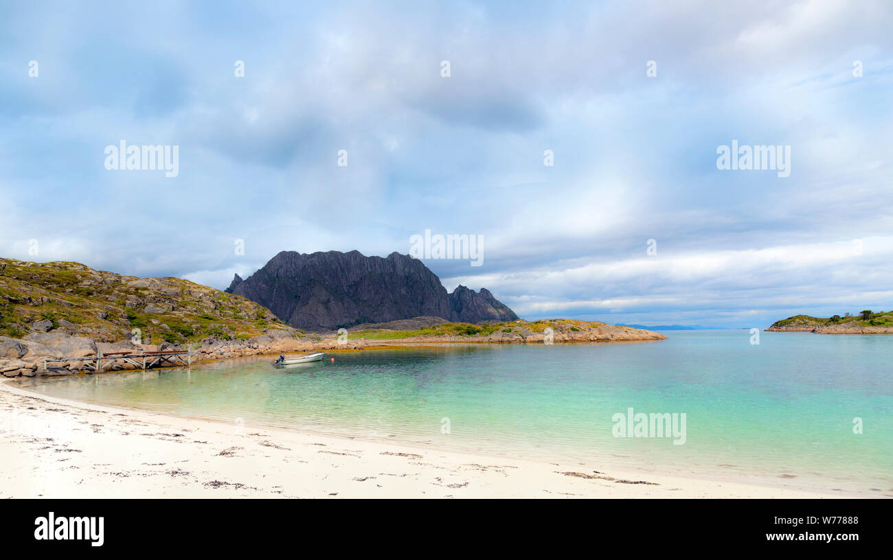 Coastal landscape with view of Vestfjord from the beach on Skrova ...