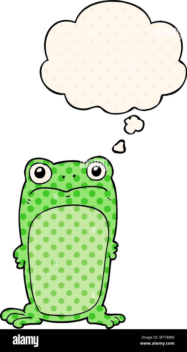 cartoon staring frog with thought bubble in comic book style Stock ...
