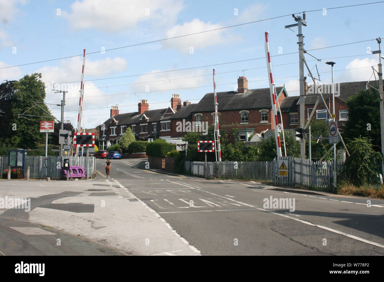 Railway level crossing barriers at Stone, Staffordshire Stock Photo - Alamy