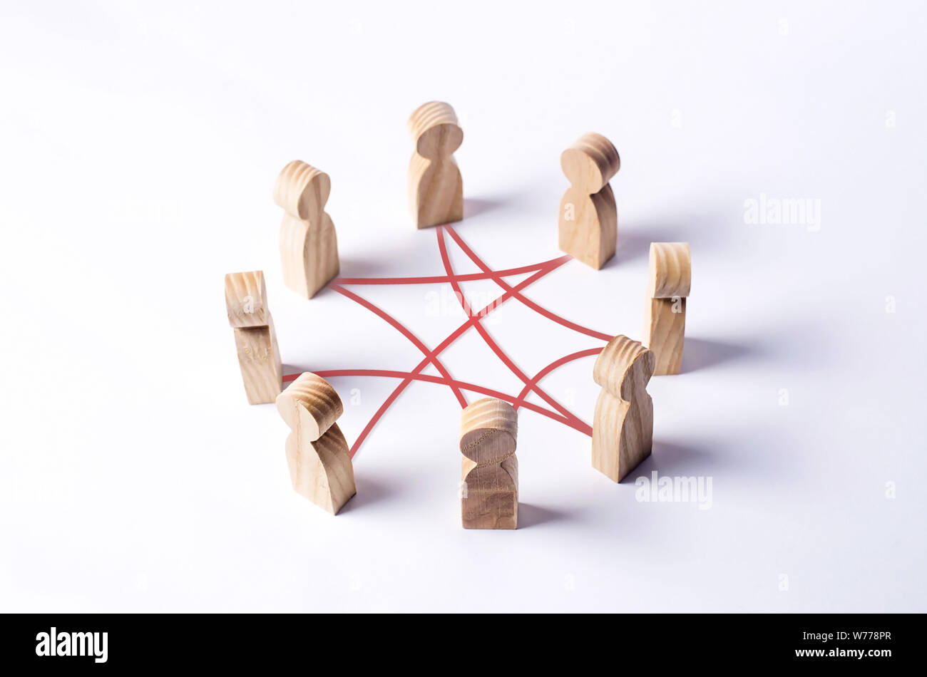 Circle of people interconnected by red curves lines. cooperation ...