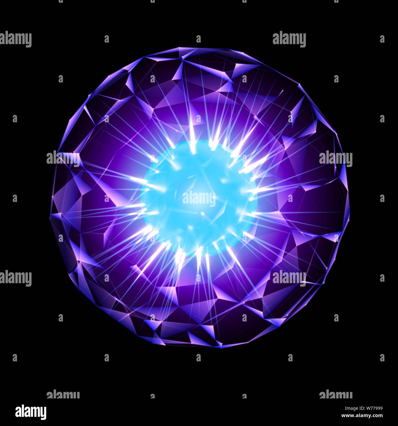 Purple Energy Sphere With Glowing Blue Core Isolated On Black ...