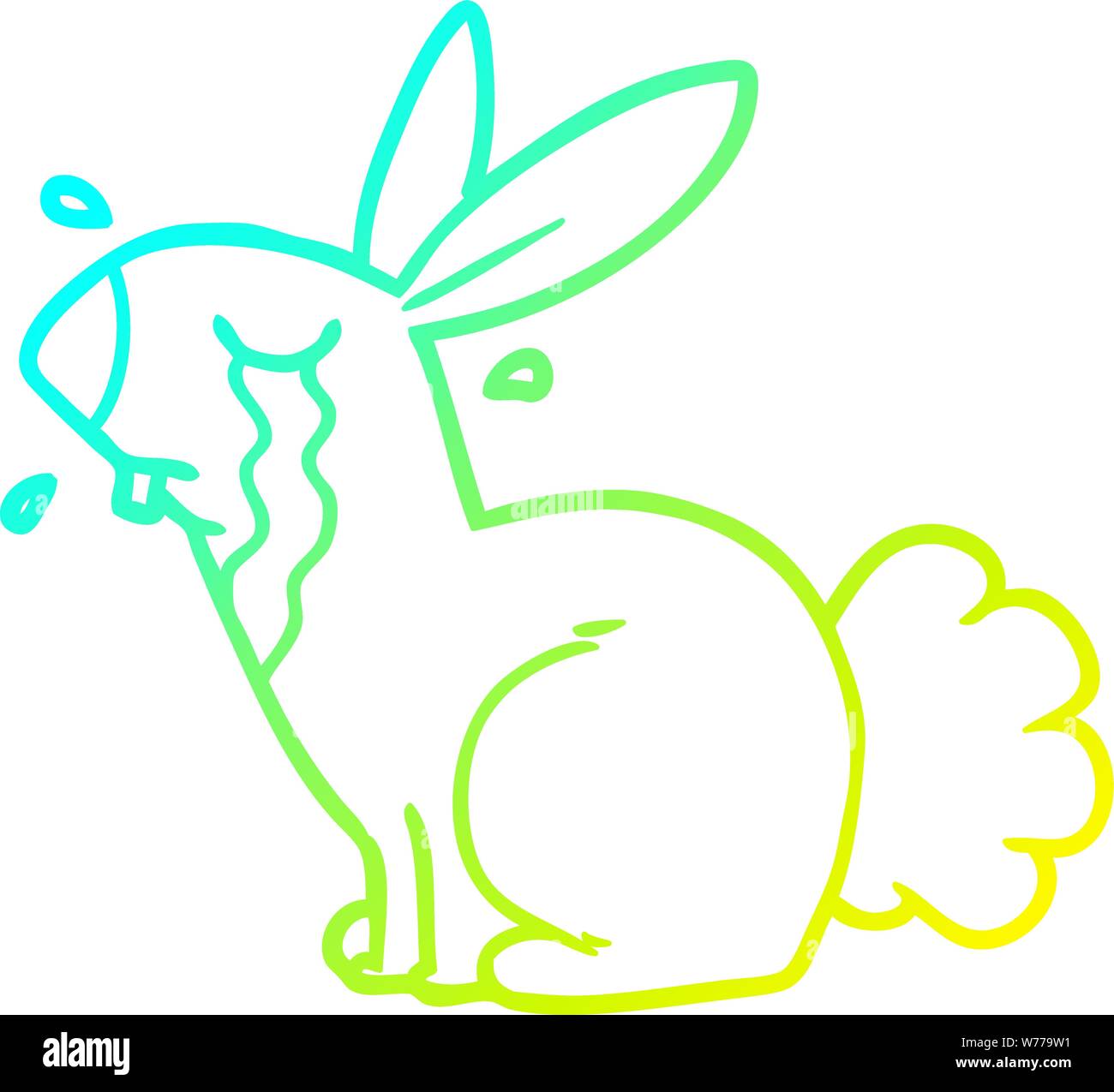 cold gradient line drawing of a cartoon bunny rabbit crying Stock ...