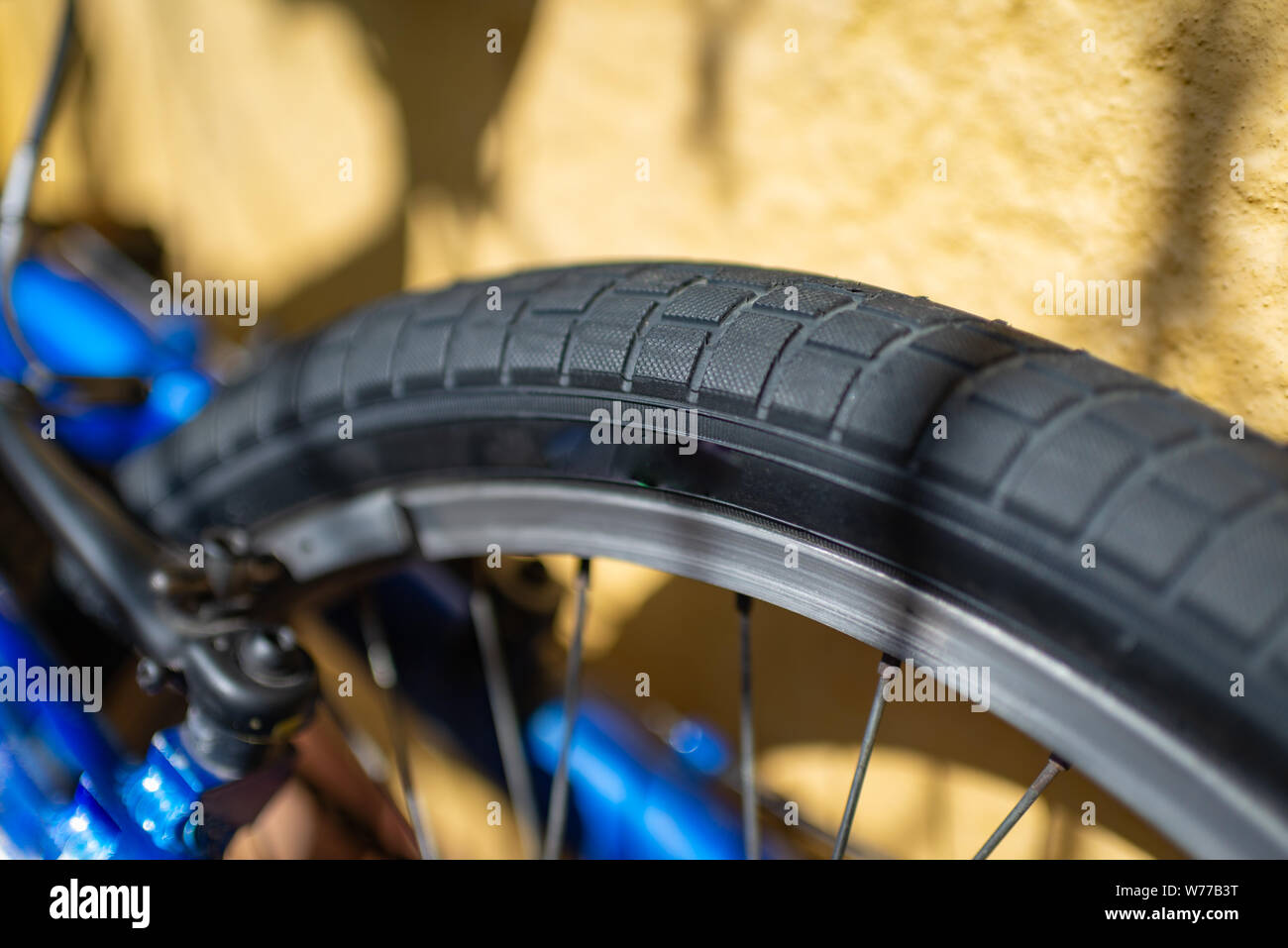 Bicycle tire spokes close up ride riding bike rubber brakes break ...