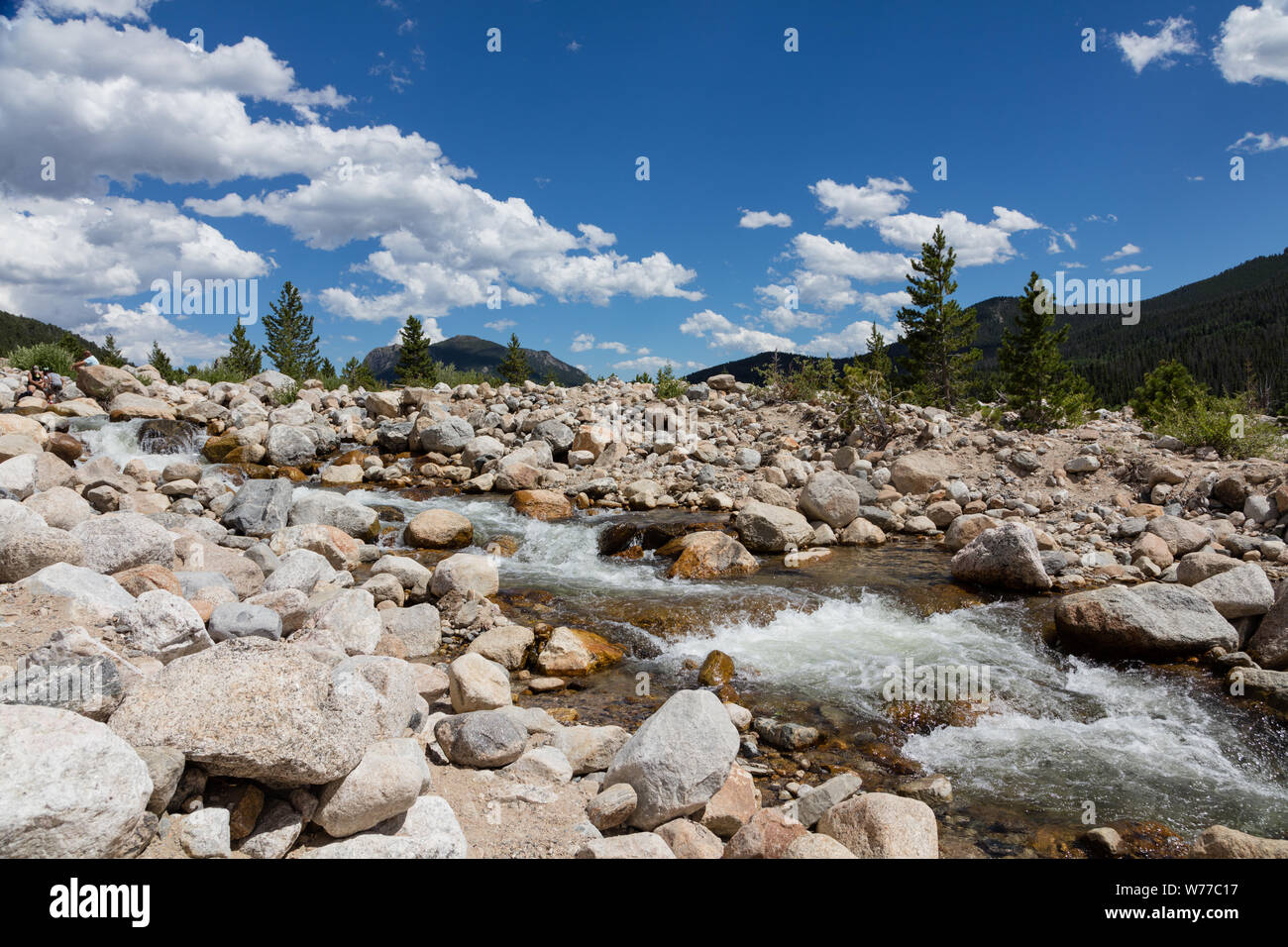 A raging stream in Rocky Mountain National Park in the Front Range of ...