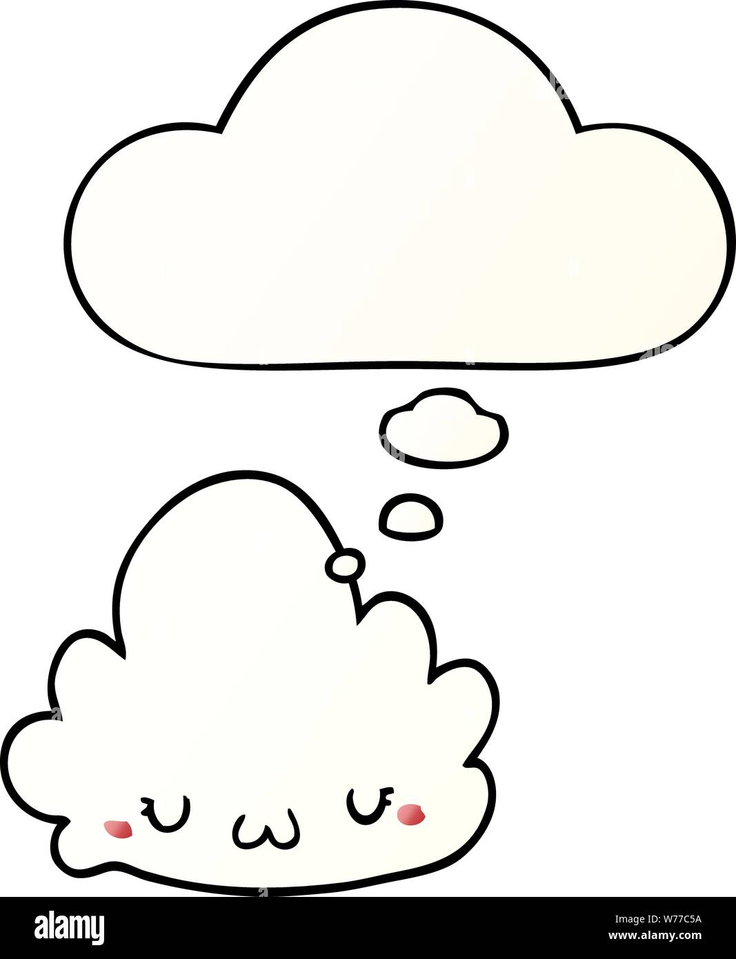cute cartoon cloud with thought bubble in smooth gradient style Stock ...