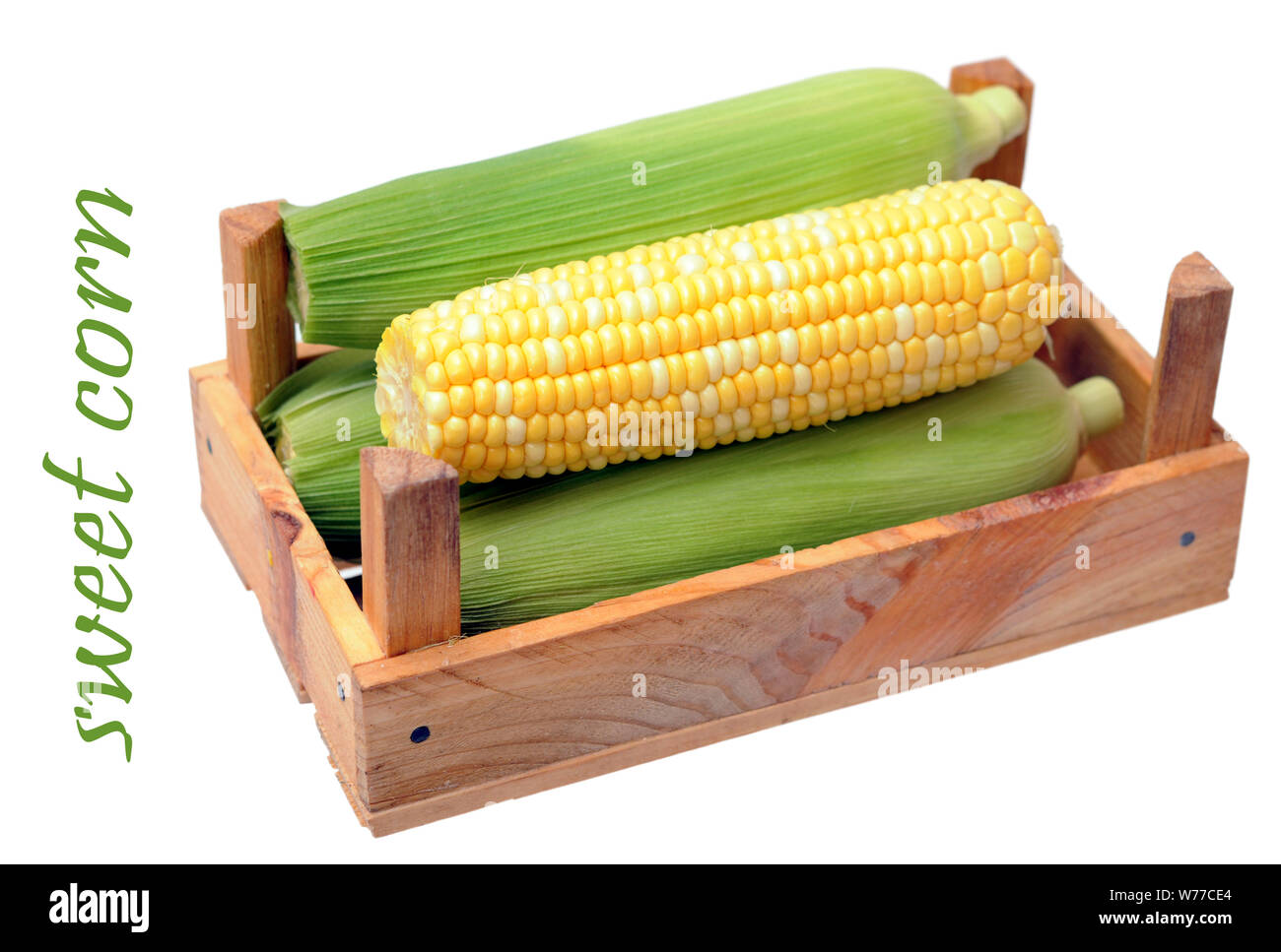 fresh sweet corn in crate isolated on white Stock Photo - Alamy