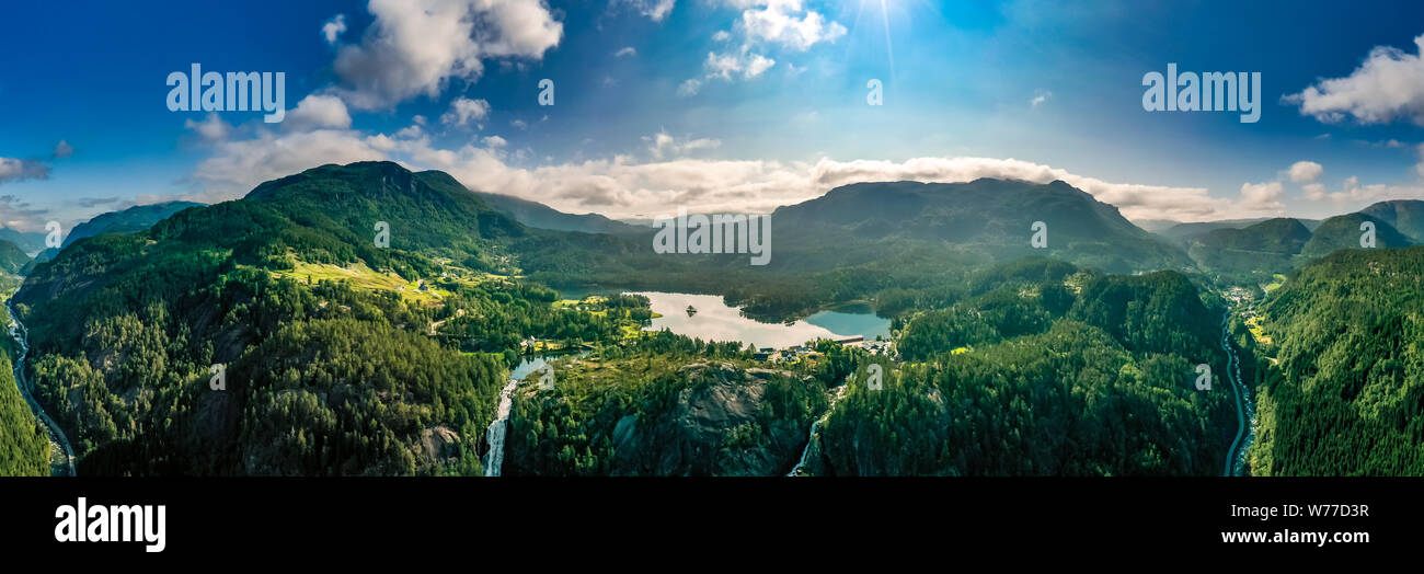 Beautiful Nature Norway natural landscape. Panorama Latefossen ...
