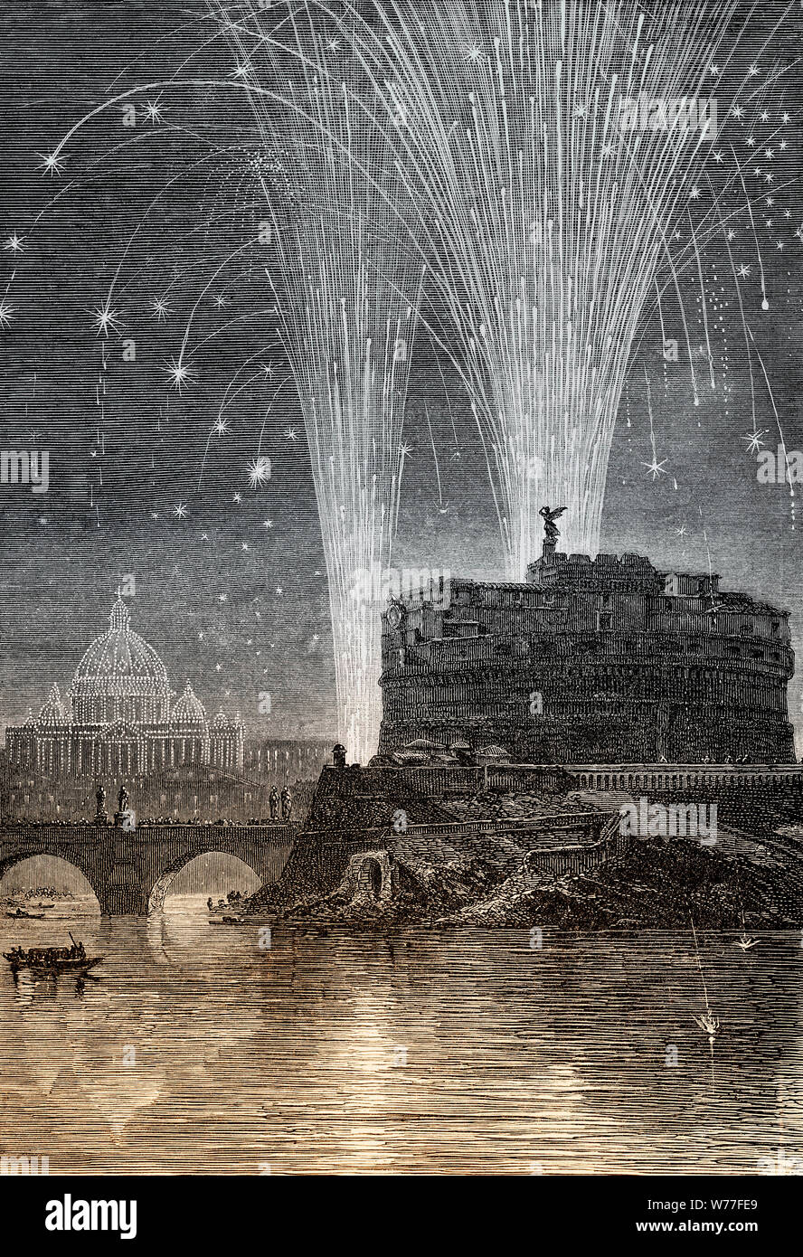 Easter fireworks, Rome, Italy, 19th Century Stock Photo - Alamy