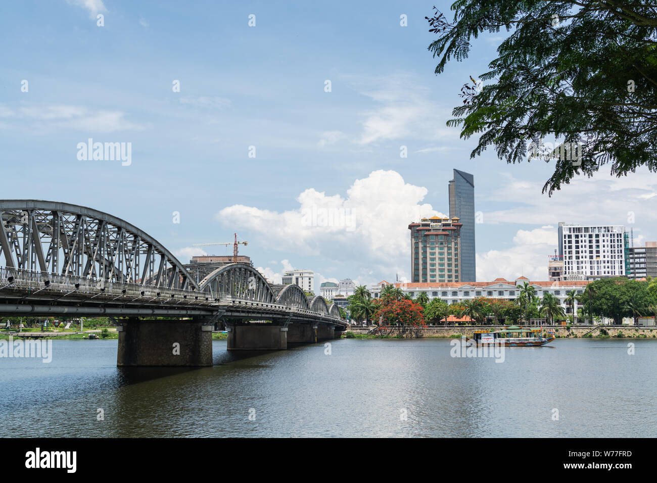 Hue, Vietnam - June 2019: panoramic view over city center and iron ...