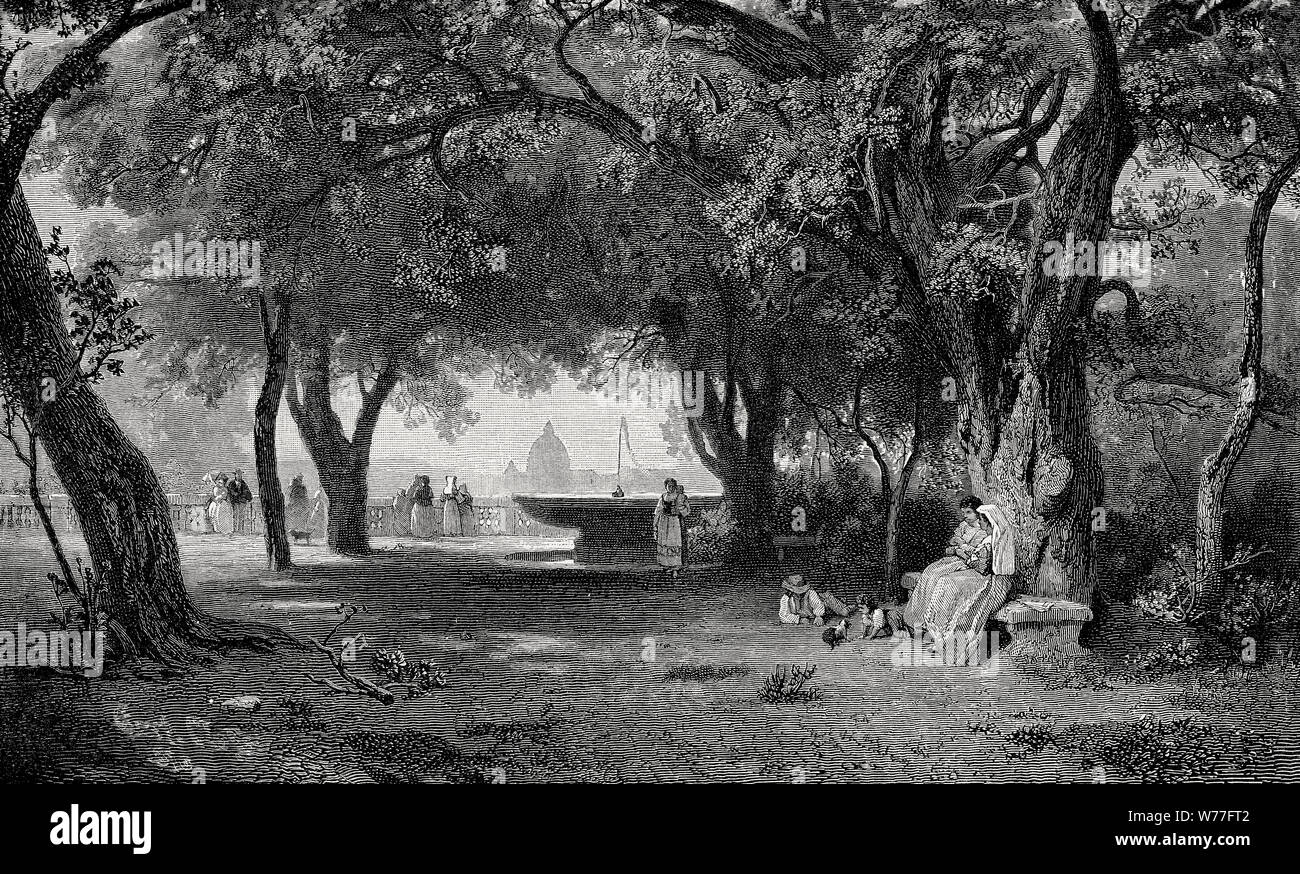 The view from the Pincian Hill, Rome, Italy, 19th Century Stock Photo ...