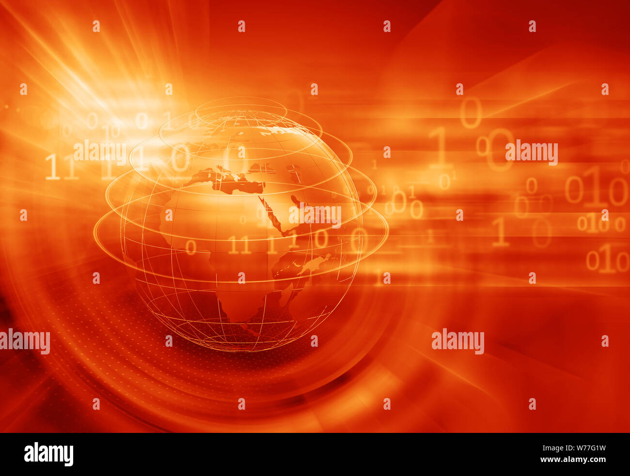 Graphical digital world with binary codes red theme background, 3d ...