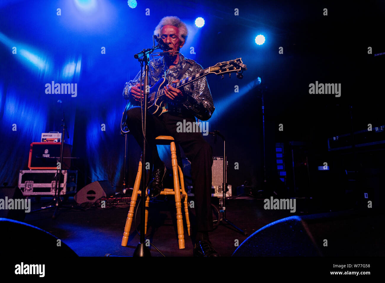Cambridge, UK. 4th August 2019. Lil' Jimmy Reed and the A Team performs ...