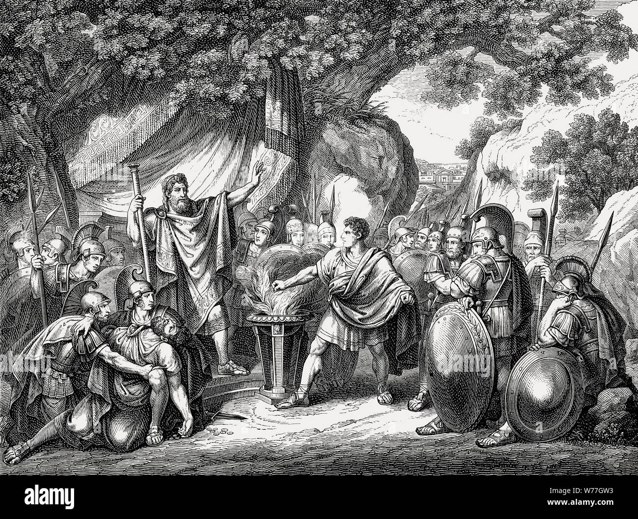Gaius Mucius Scaevola before Etruscan, King Lars Porsenna Stock Photo - Alamy