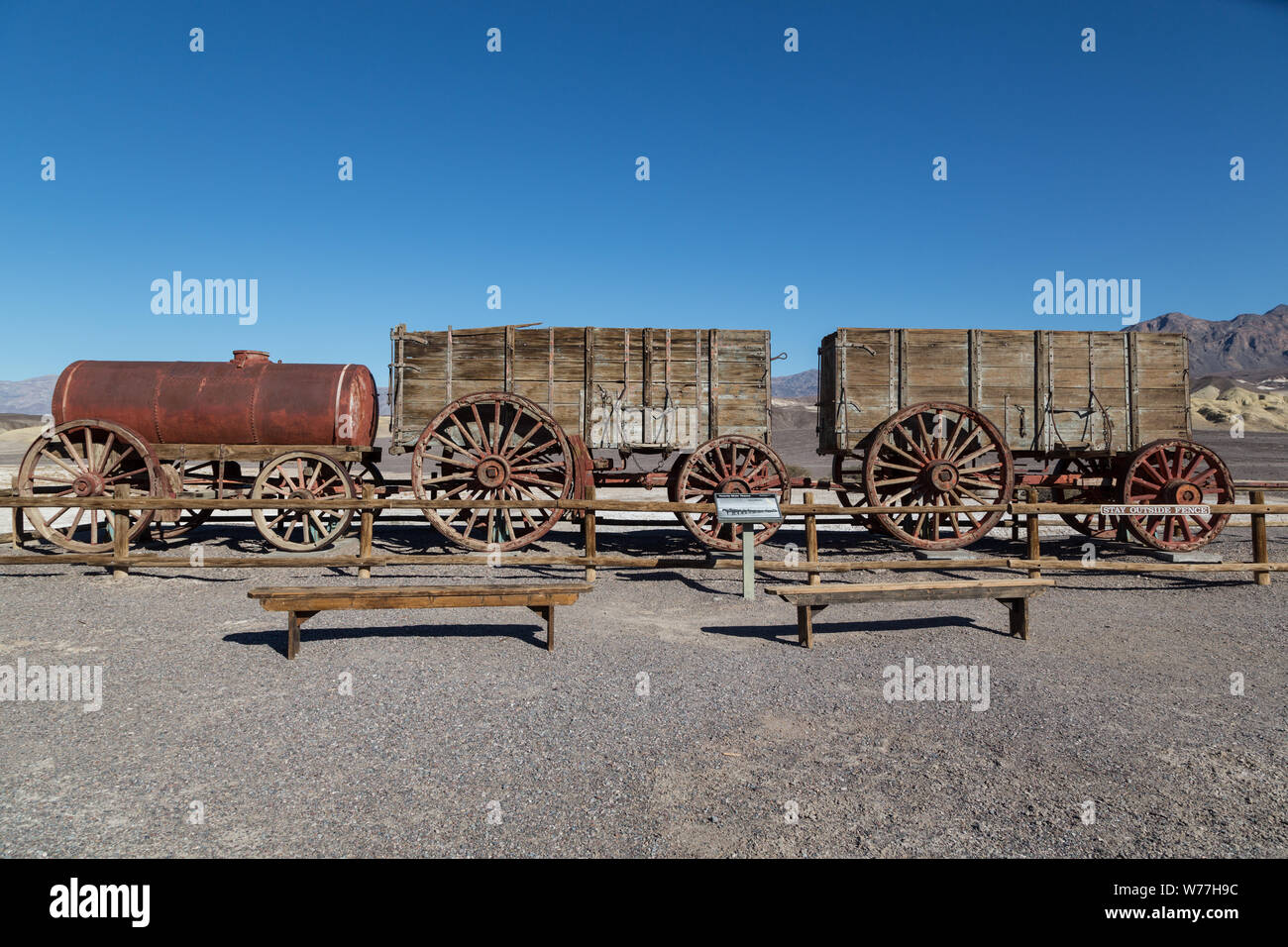 Twenty mule team borax wagons at the Harmony Borax Works in California ...