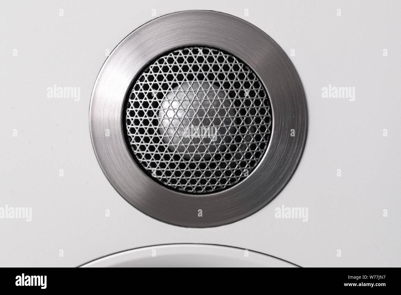 Silver grey loudspeaker close up on a white speaker body Stock Photo ...