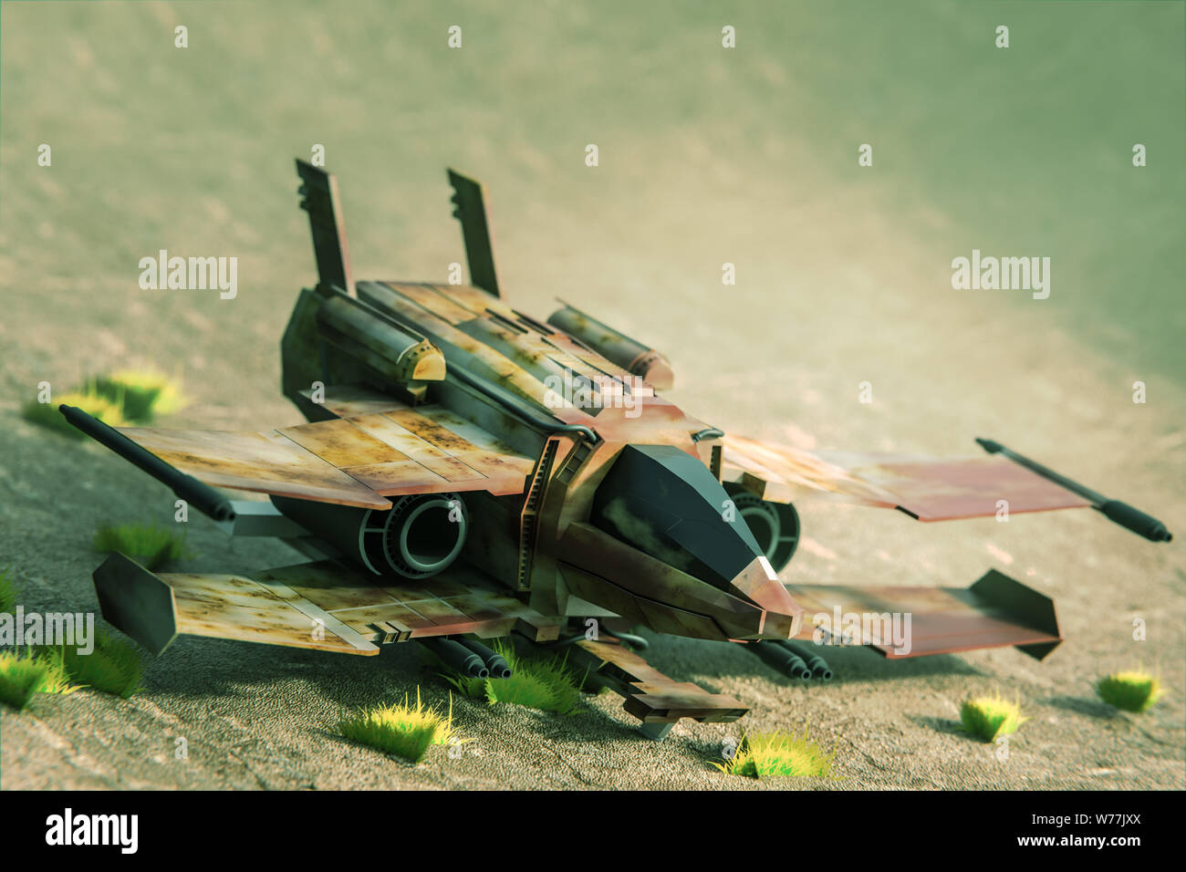 starship on mars terrain 3d illustration Stock Photo - Alamy