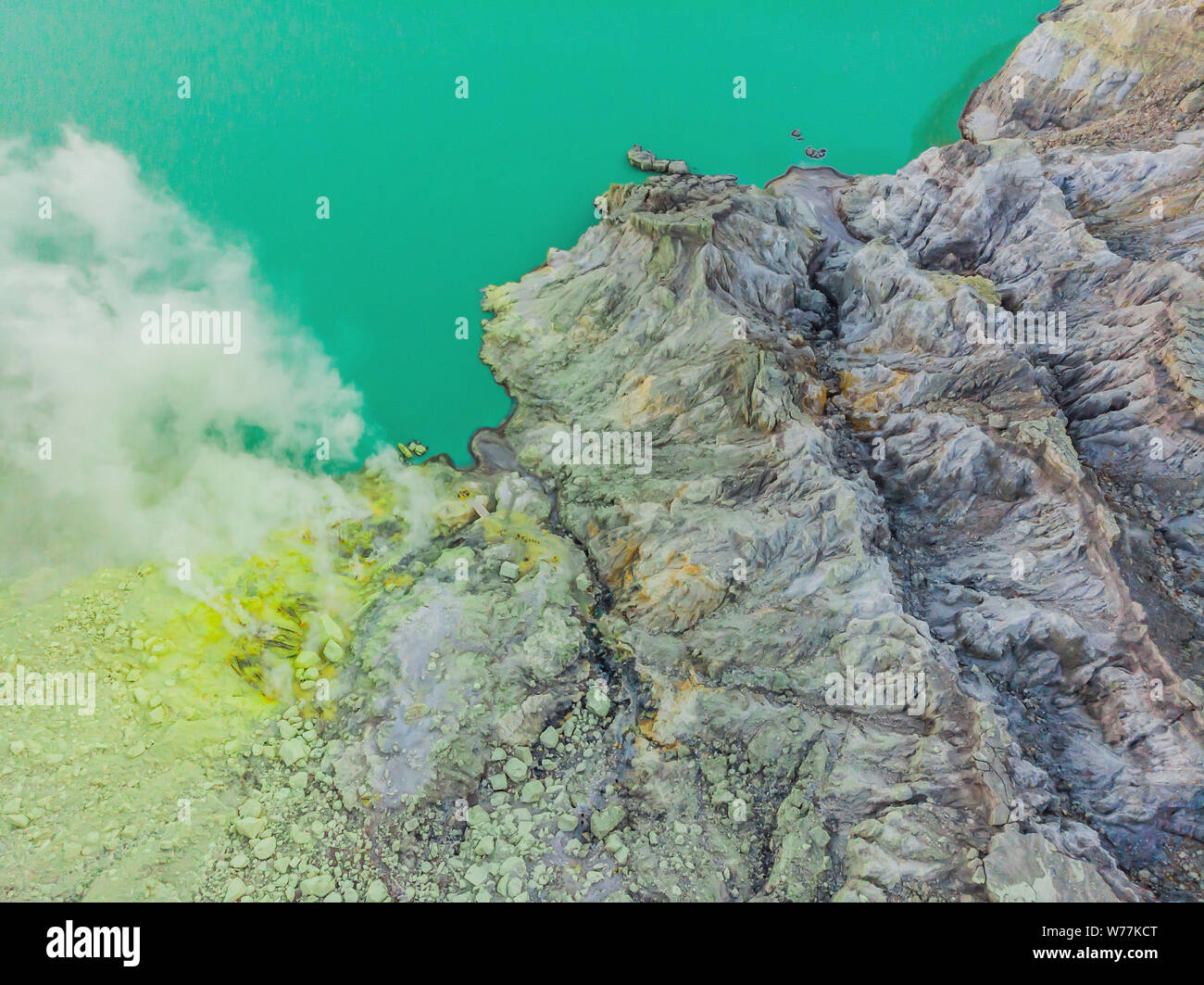 Aerial shot of the Ijen volcano or Kawah Ijen on the Indonesian ...
