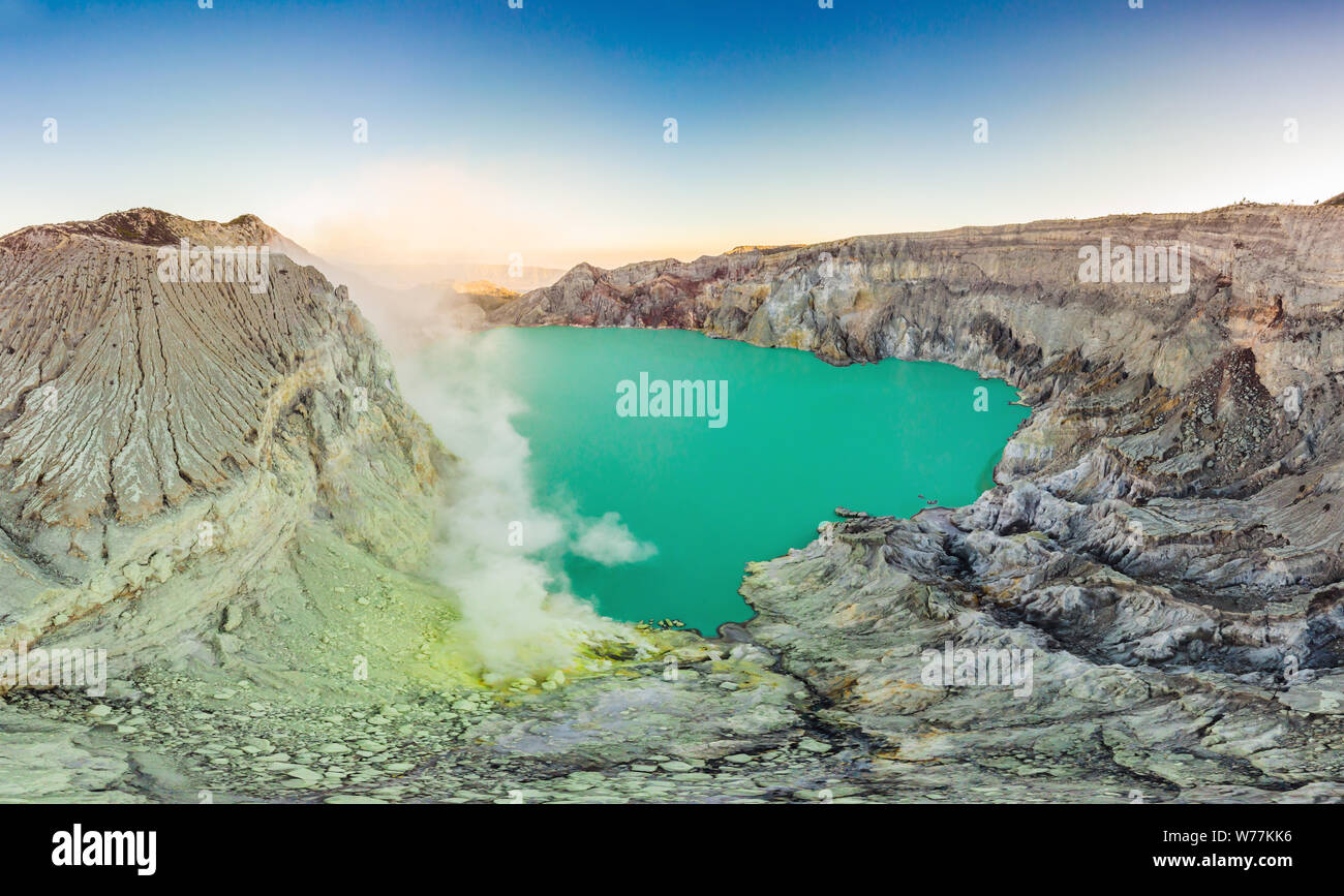 Aerial shot of the Ijen volcano or Kawah Ijen on the Indonesian ...