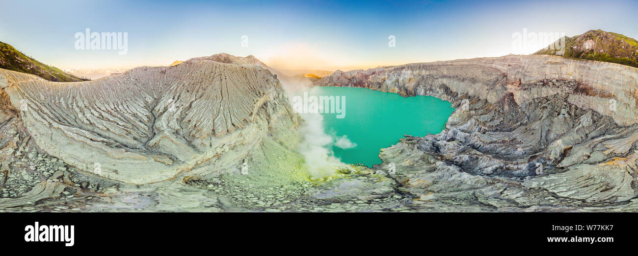 Aerial panoramic shot of the Ijen volcano or Kawah Ijen on the ...