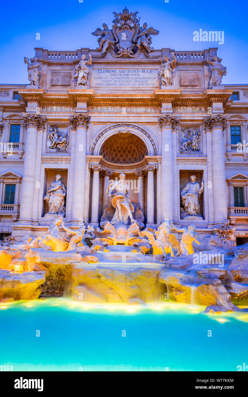 Rome, Italy. Stunningly ornate Trevi Fountain illuminated at night in ...