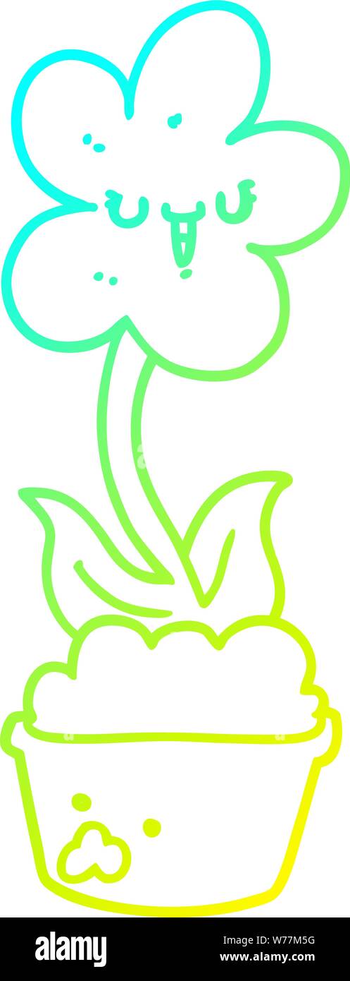 cold gradient line drawing of a cute cartoon flower Stock Vector Image ...