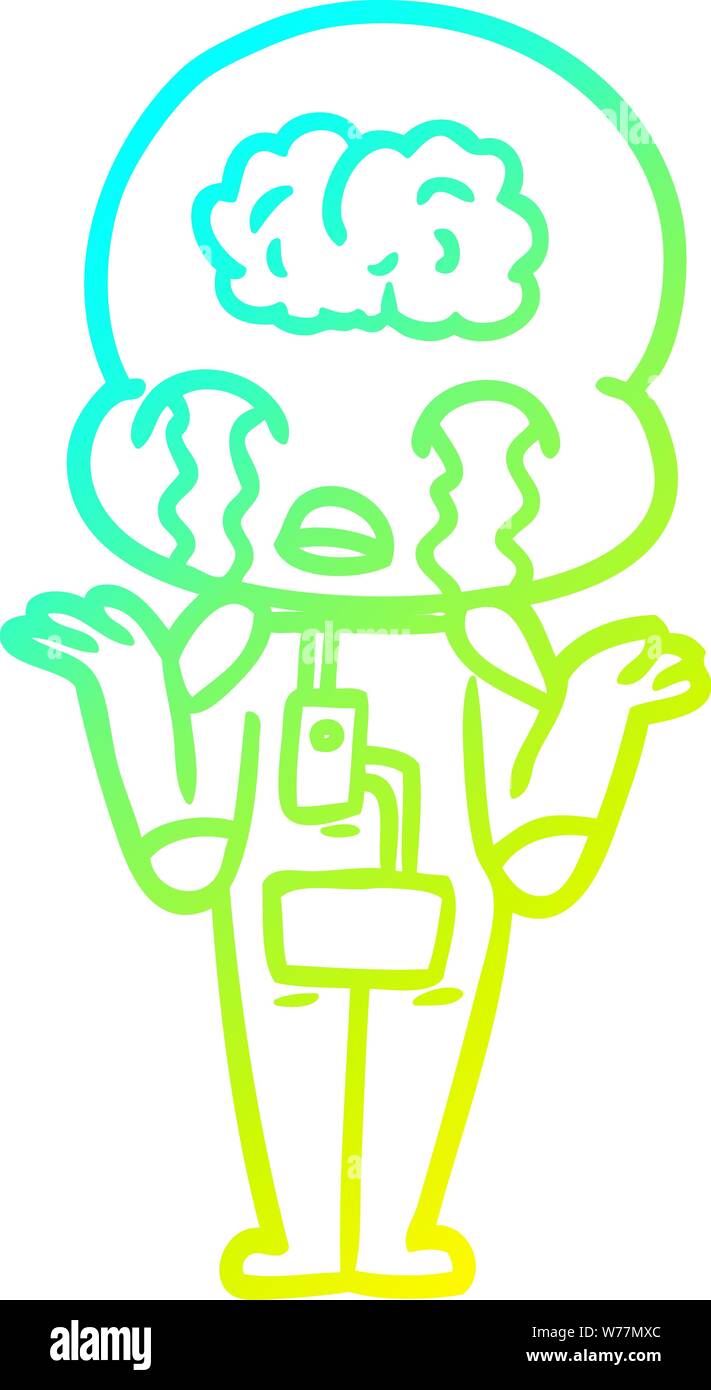 cold gradient line drawing of a cartoon big brain alien crying Stock ...