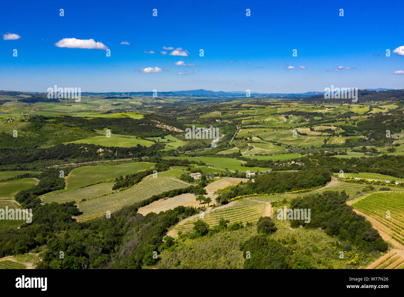 Rolling hills of Tuscany, Italy, on a sunny summers day. Fields and ...