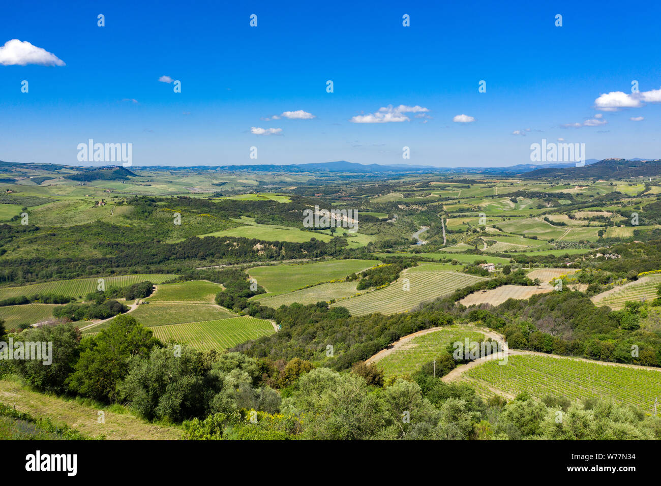 Rolling hills of Tuscany, Italy, on a sunny summers day. Fields and ...