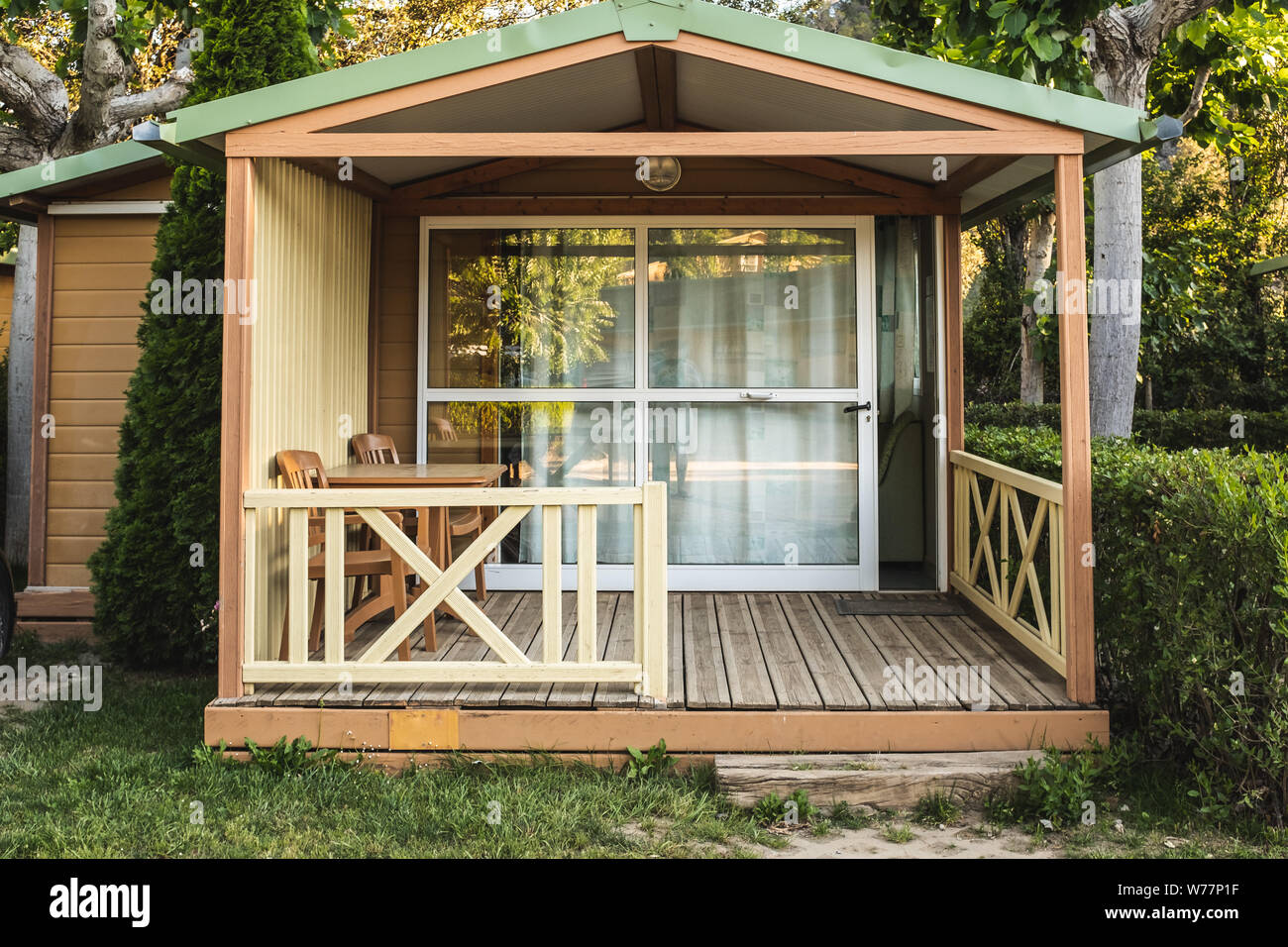Camping wooden hut facade Stock Photo - Alamy