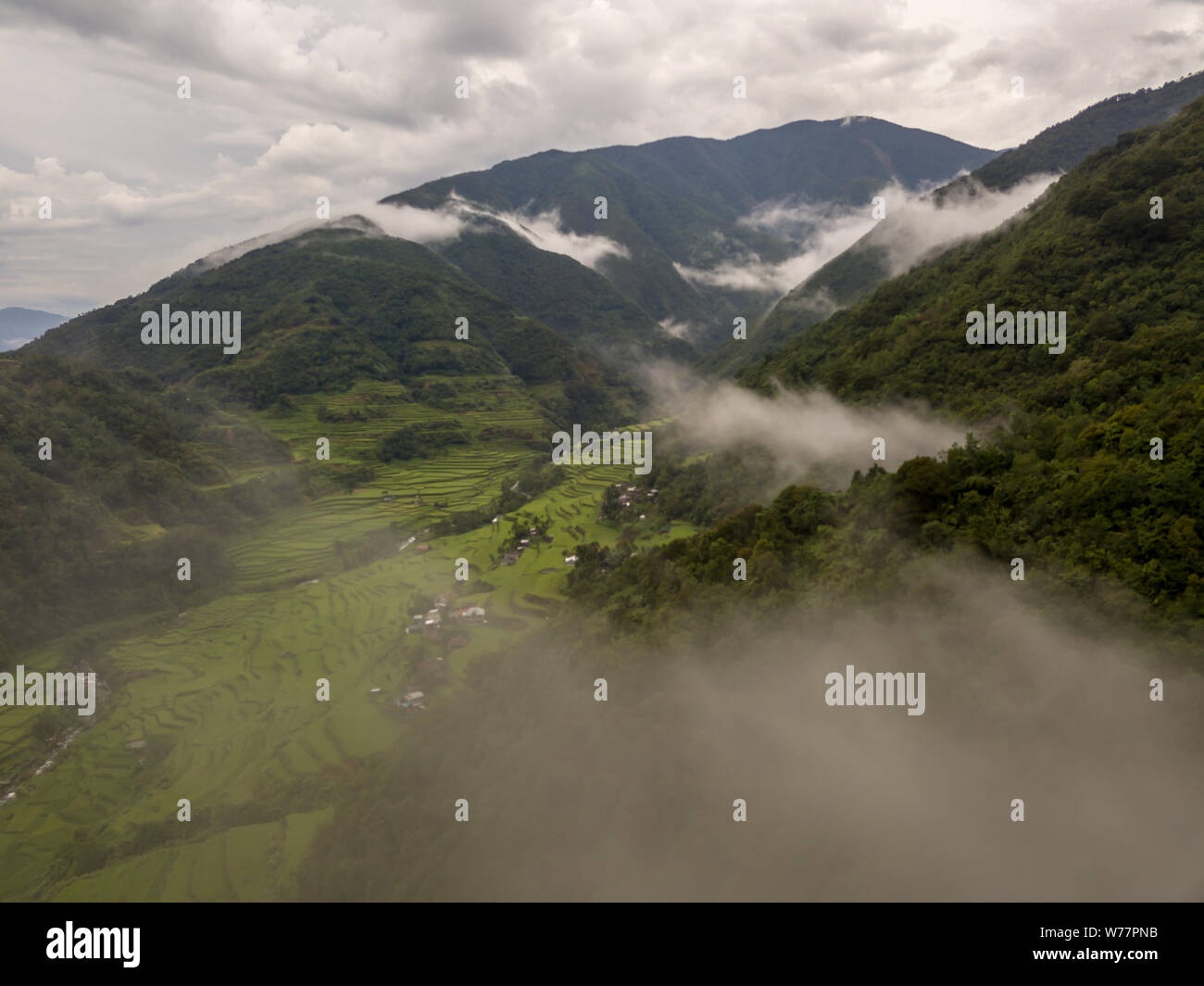 Aerial drone view of the Hapao Rice Terraces in Luzon, Philippines ...