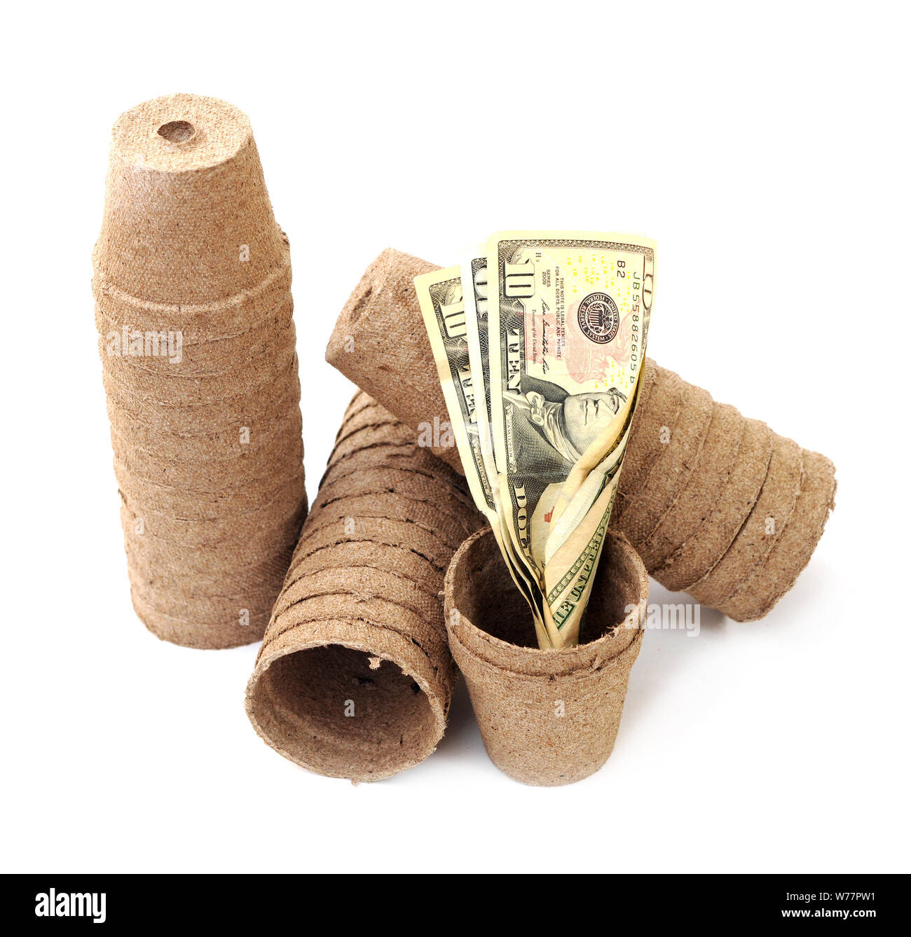 carton vase and money on white Stock Photo - Alamy