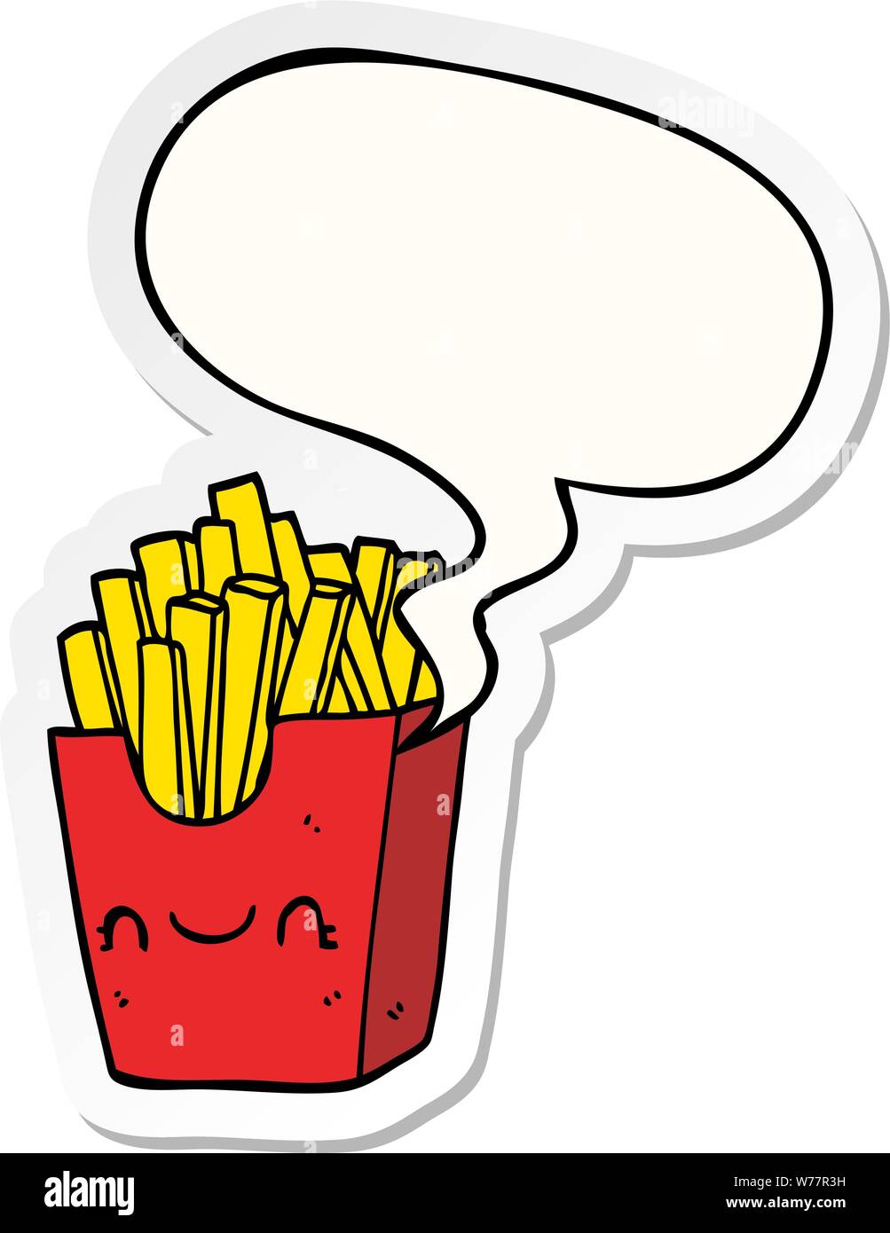cartoon fries in box with speech bubble sticker Stock Vector Image ...